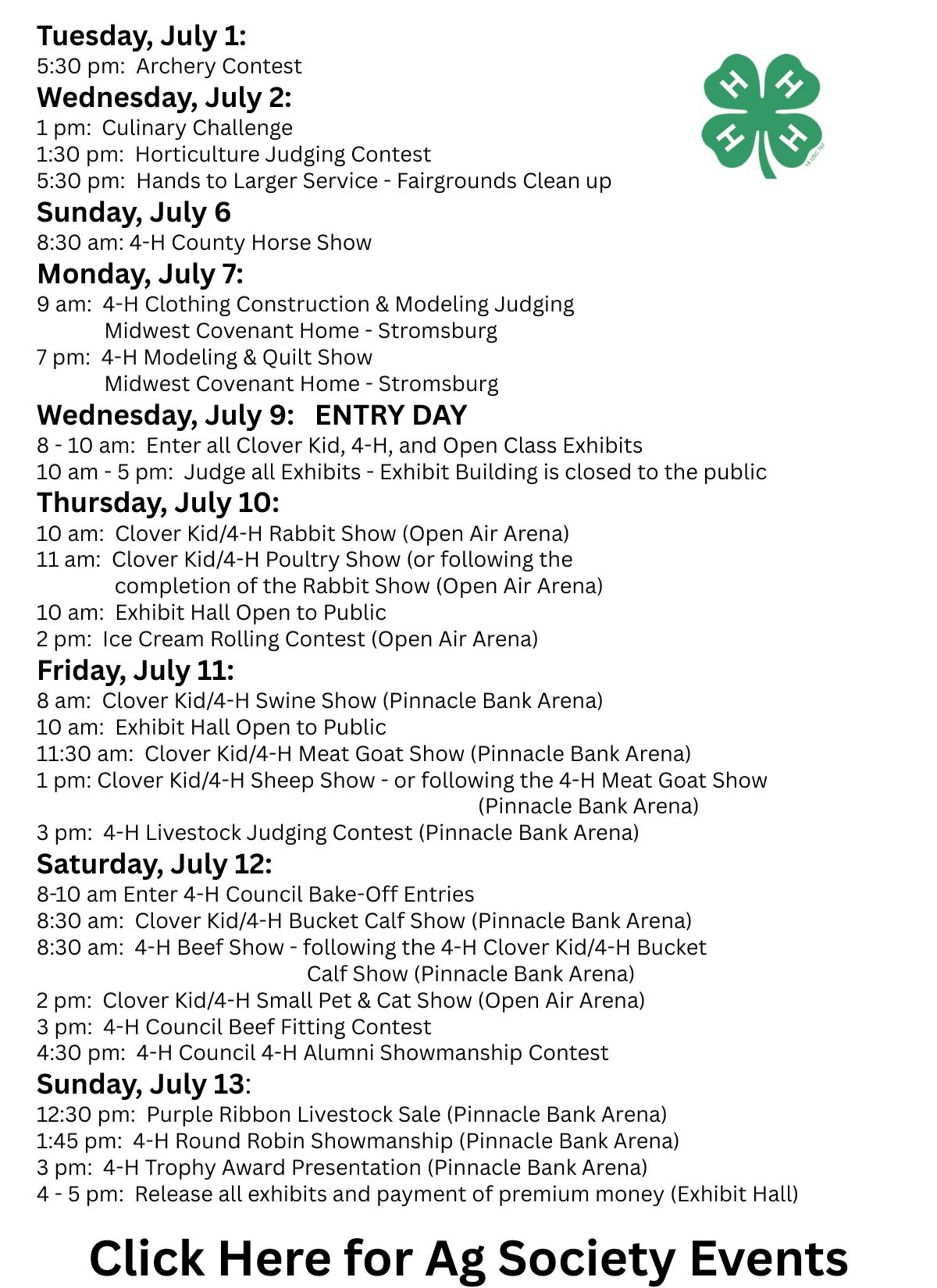 Fair Schedule of 4-H Events | Nebraska Extension | Nebraska